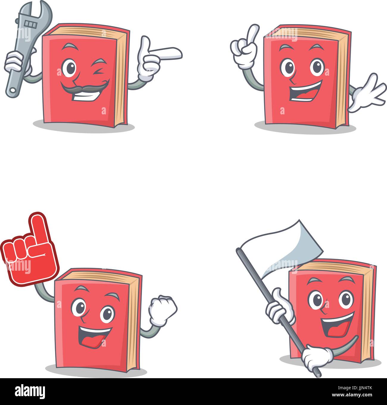 Set of red book character with mechanic foam finger flag Stock Vector ...
