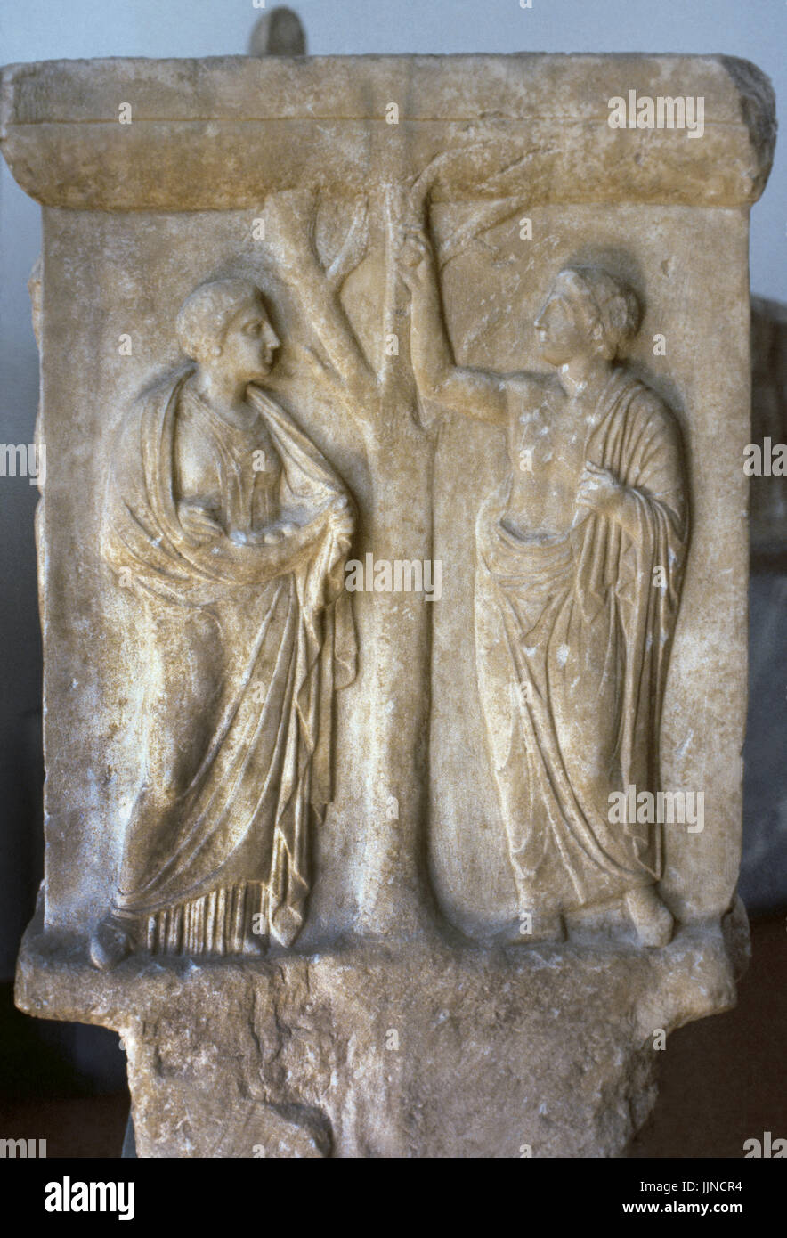 Pedestal of a funerary monument. Relief of Hermes as a guide of souls ...