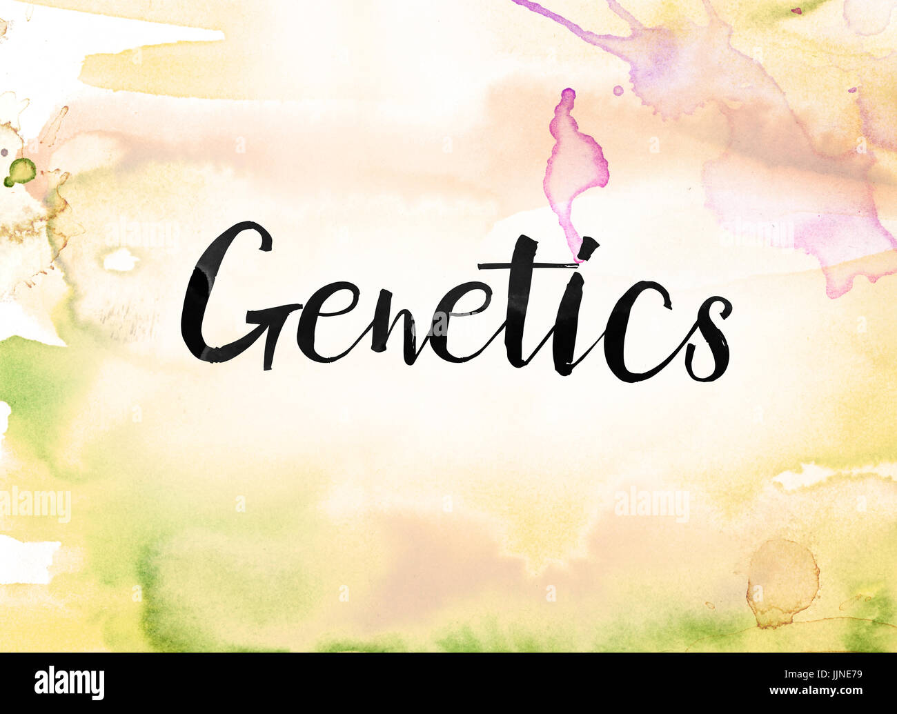 The word Genetics concept and theme written in black ink on a colorful ...