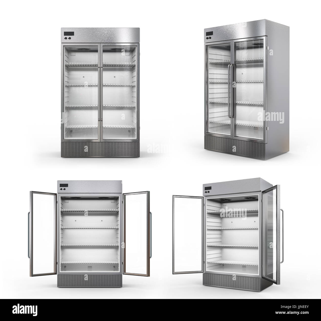 3d rendering stainless steel commercial fridge with transparent glass ...