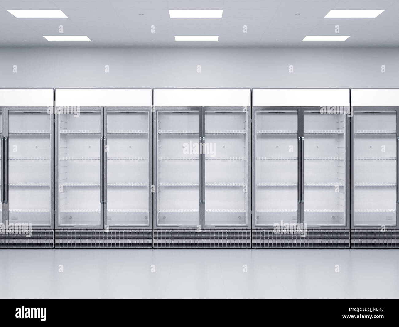 3d rendering empty commercial fridges in store Stock Photo - Alamy