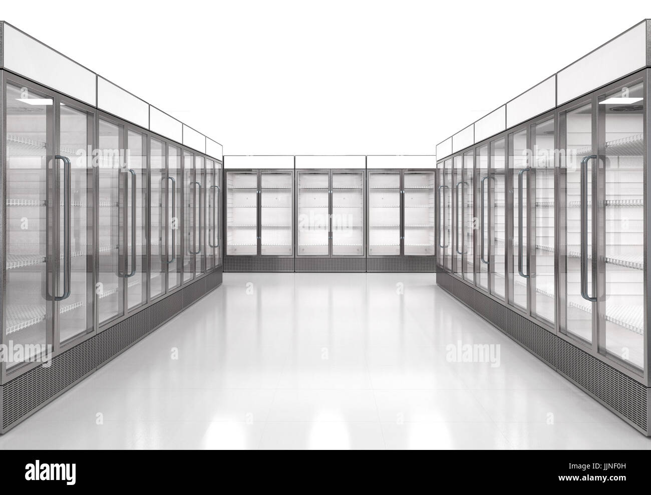 3d rendering empty commercial fridges in store Stock Photo - Alamy