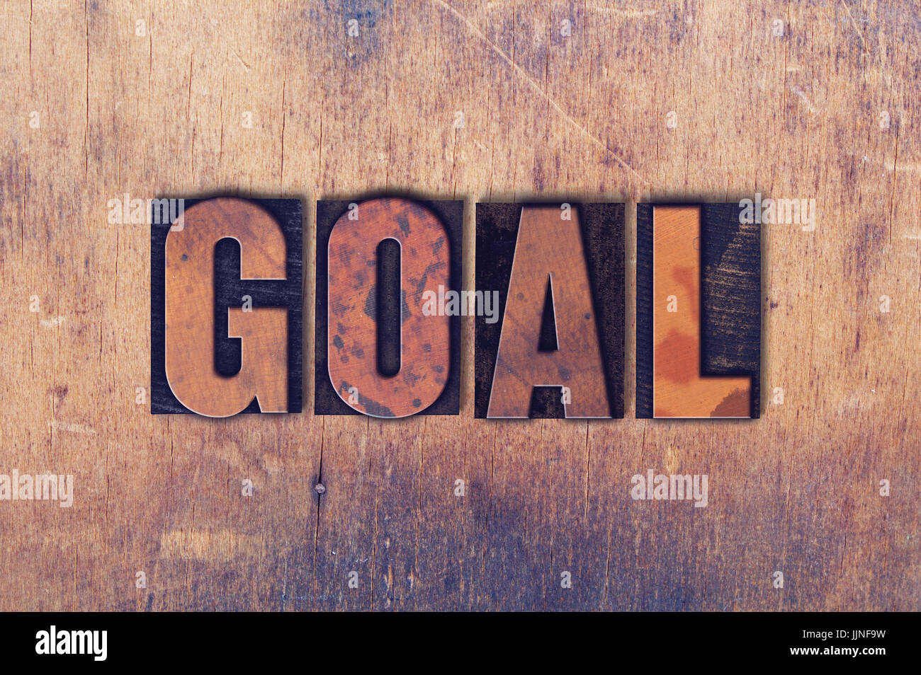 The word Goal concept and theme written in vintage wooden letterpress ...