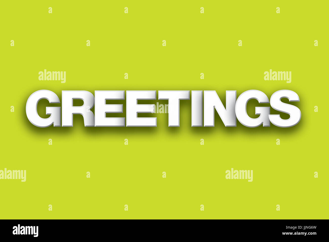 The word Greetings concept written in white type on a colorful ...