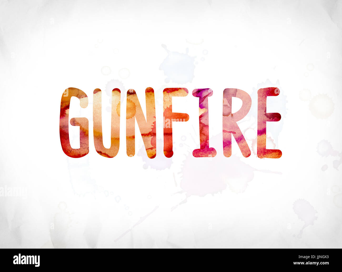 The word Gunfire concept and theme painted in colorful watercolors on a ...