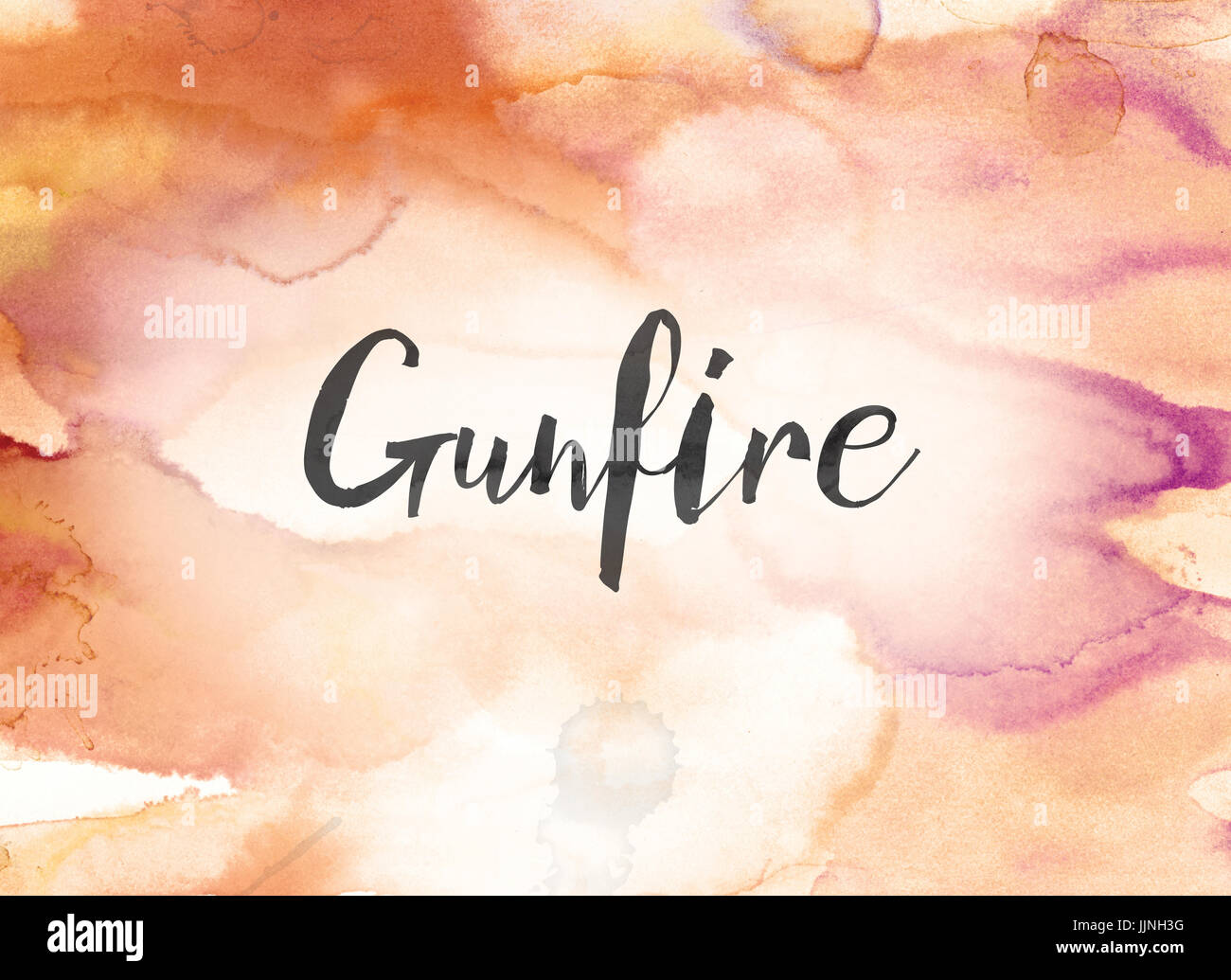 The word Gunfire concept and theme written in black ink on a colorful ...