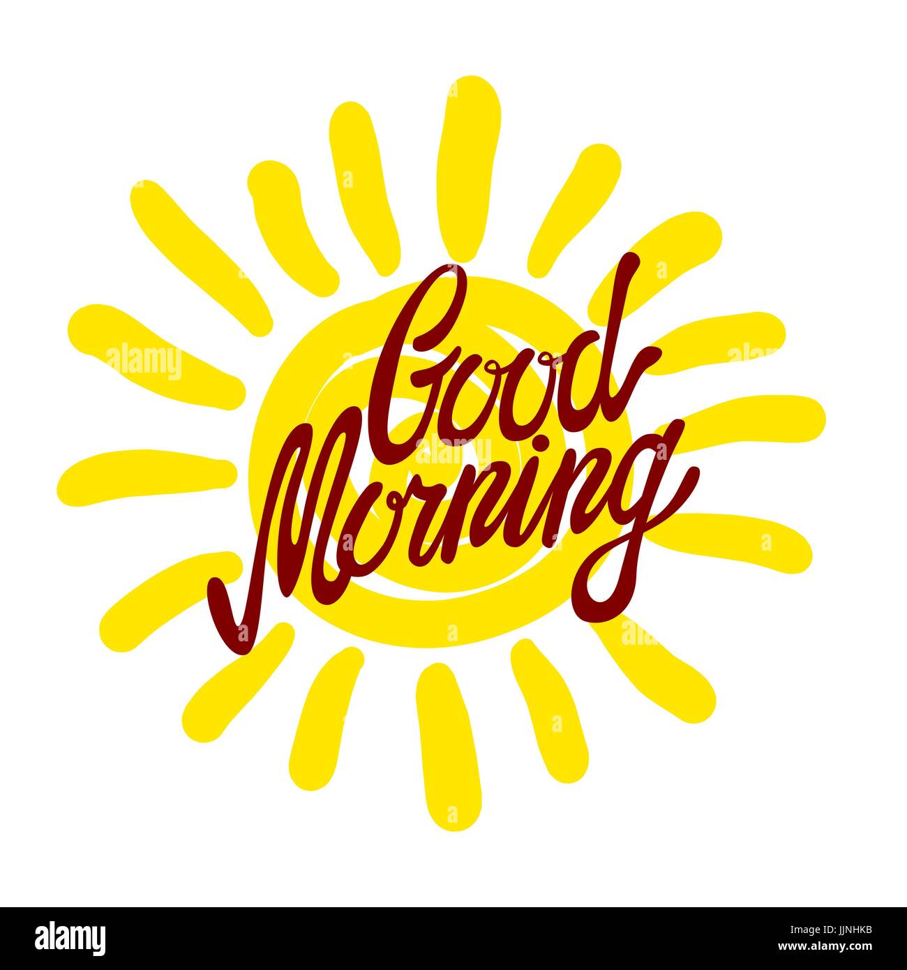 Good morning calligraphic inscription and hand-drawn yellow sun on a ...