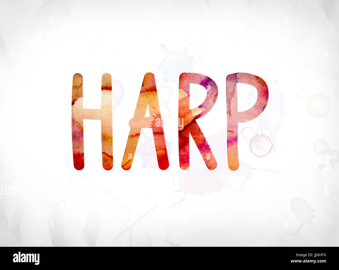 The word Harp concept and theme painted in colorful watercolors on a ...