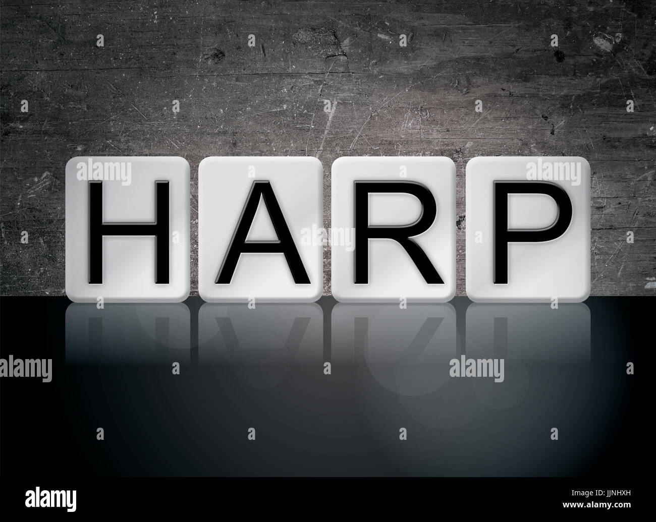 The word Harp concept and theme written in white tiles on a dark ...
