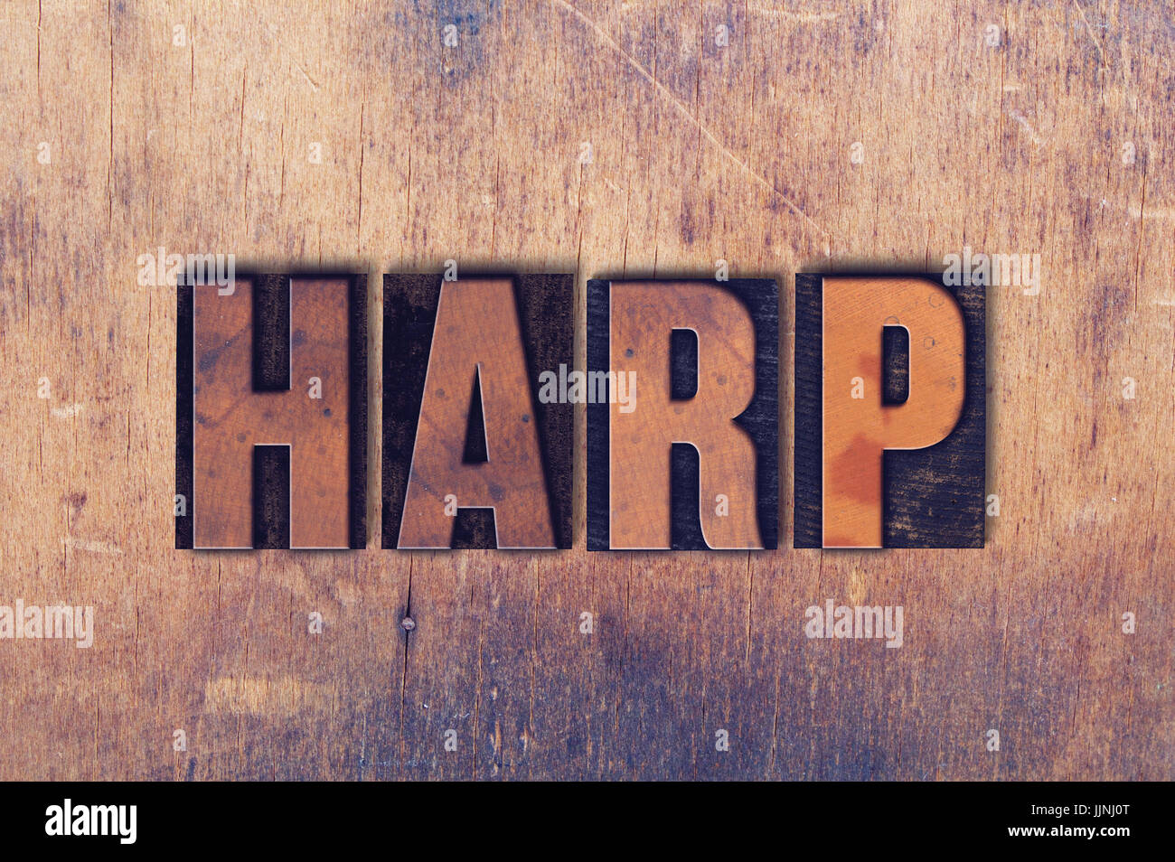 The word Harp concept and theme written in vintage wooden letterpress ...