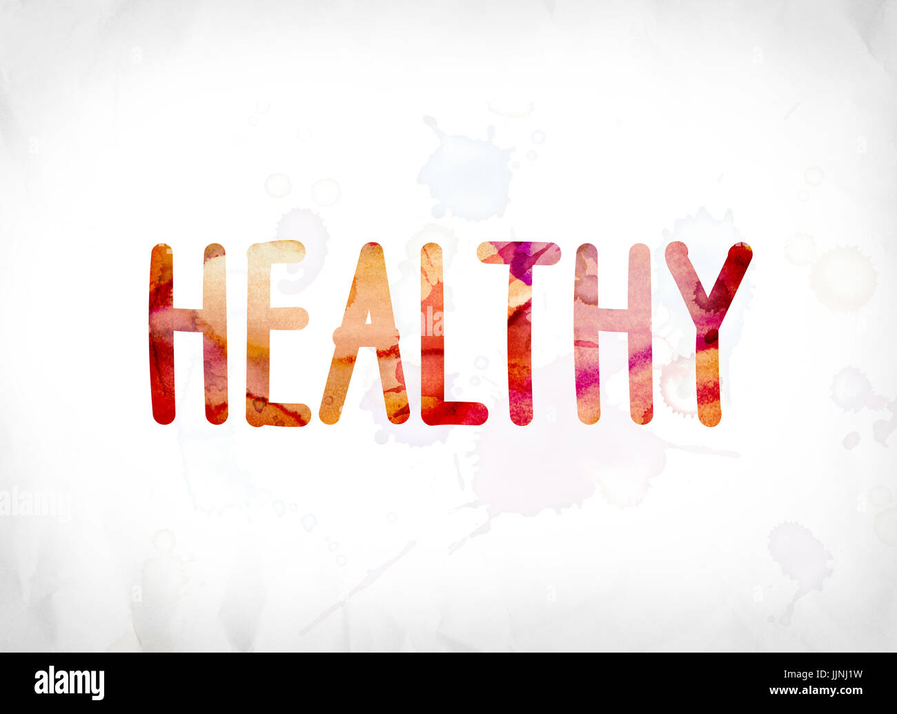 The word Healthy concept and theme painted in colorful watercolors on a ...