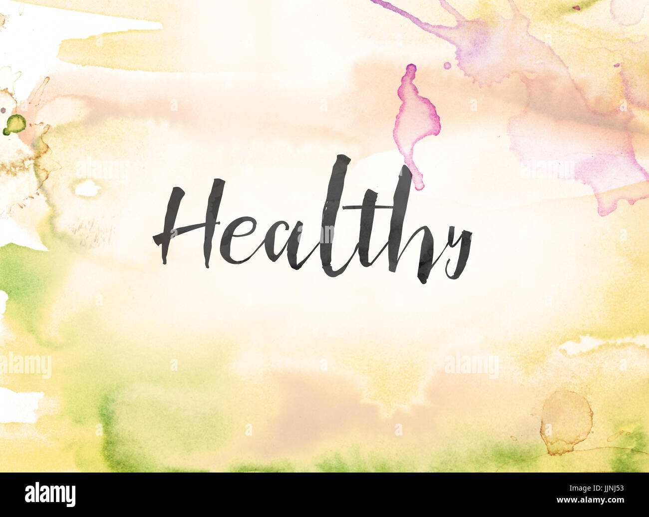 The word Healthy concept and theme written in black ink on a colorful ...