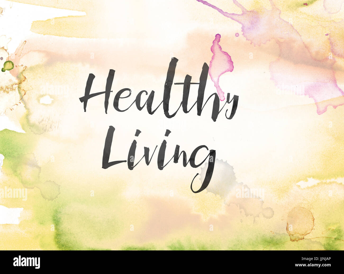 The words Healthy Living concept and theme written in black ink on a ...