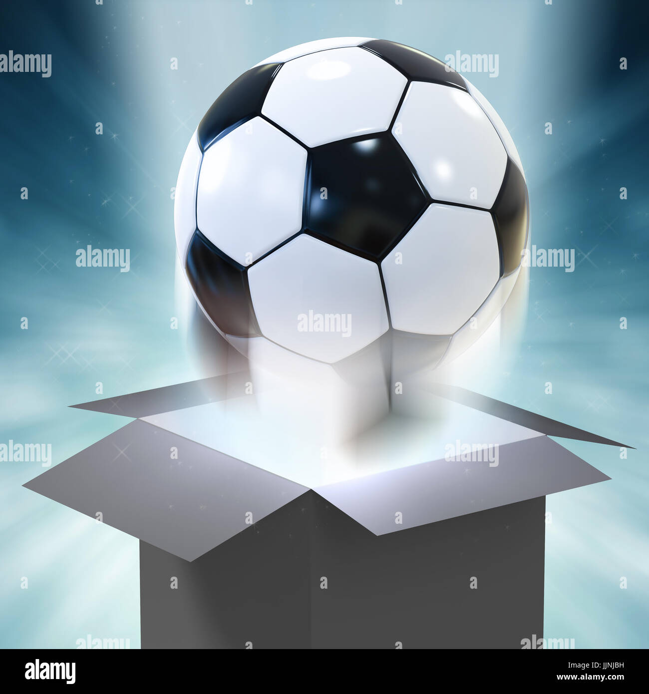 3d rendering soccer ball blowing out of magic box Stock Photo - Alamy