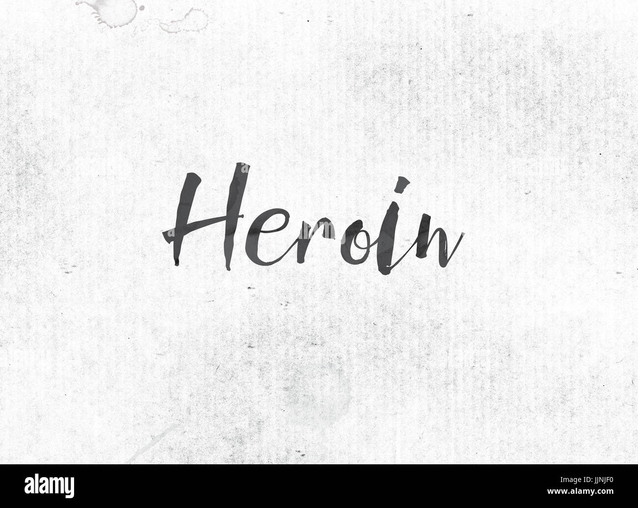 The word Heroin concept and theme painted in black ink on a watercolor ...