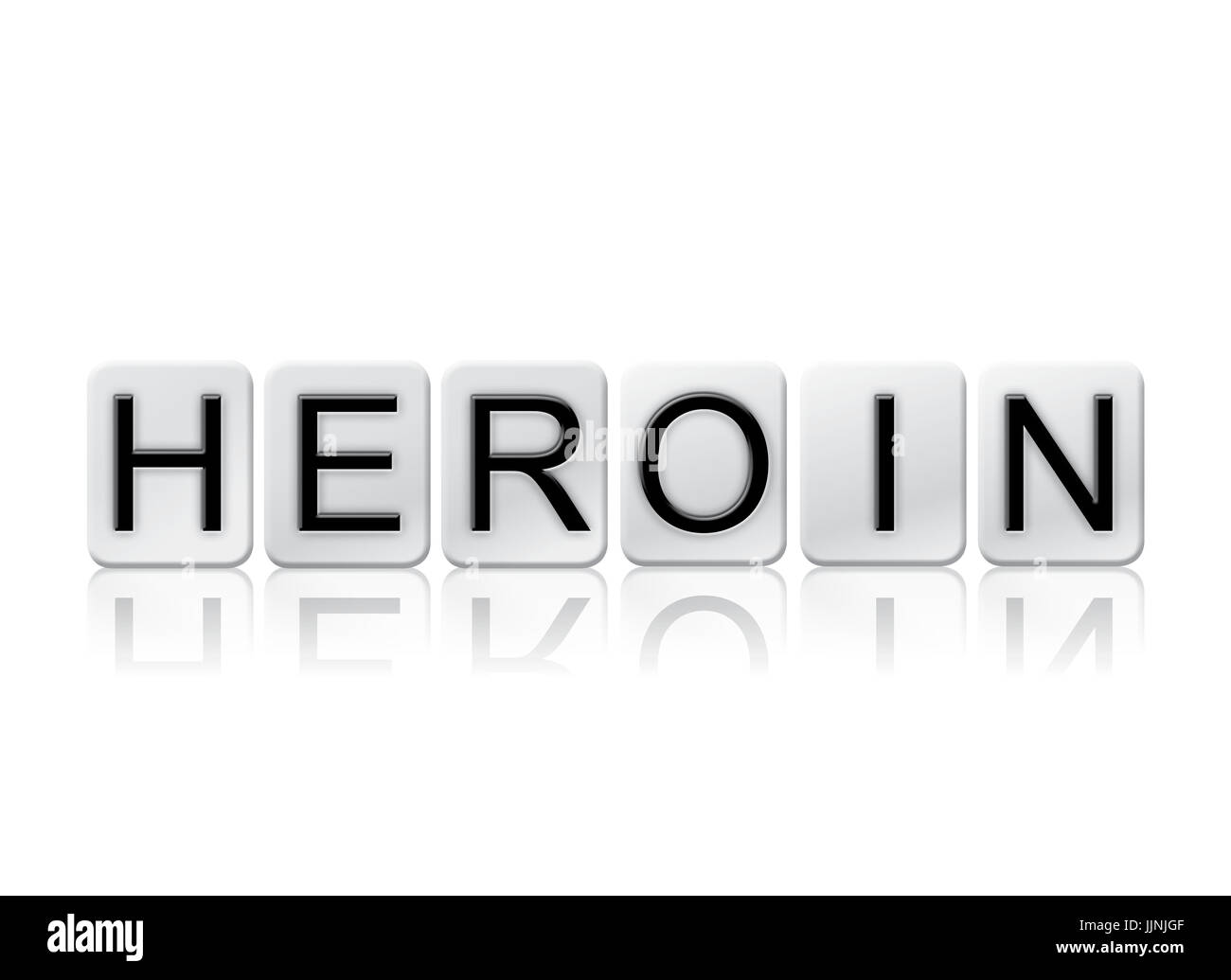 The word Heroin concept and theme written in white tiles and isolated ...