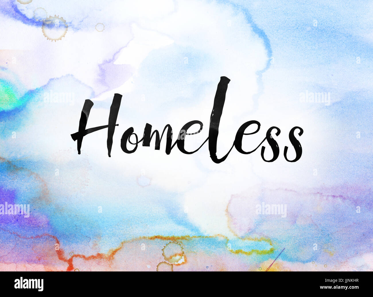 The word Homeless concept and theme written in black ink on a colorful ...