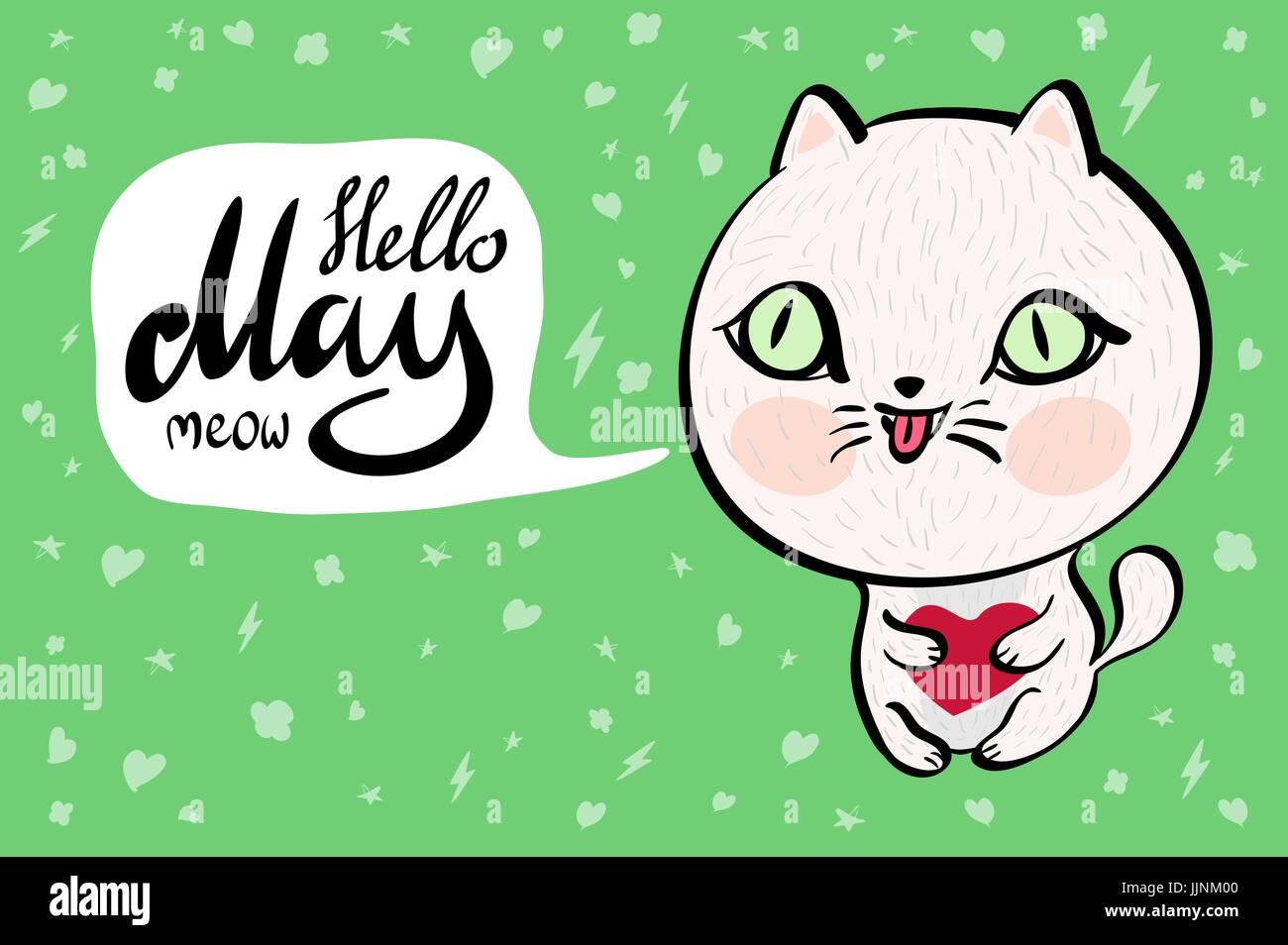 Cartoon cat with Hello May meow banner. background. Vector illustration ...