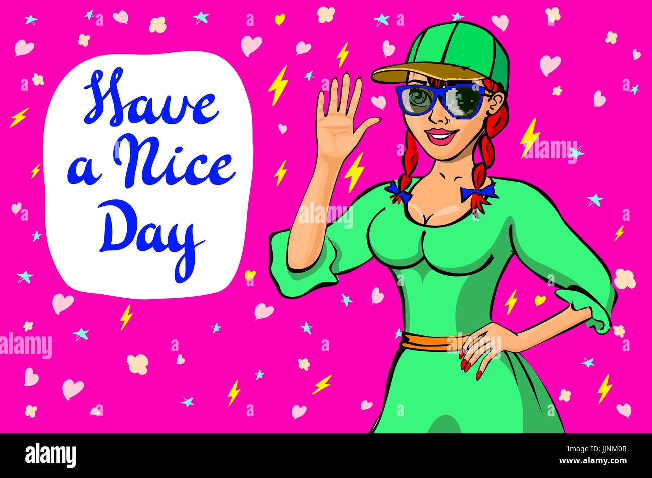 Cute girl wish you a nice day. Vector illustration. It can be used as ...