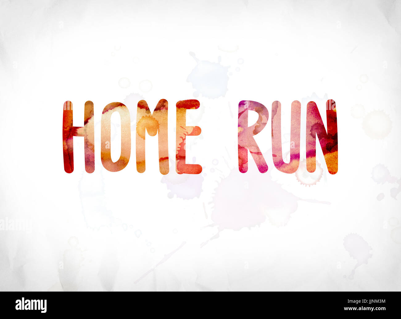 The words Home Run concept and theme painted in colorful watercolors on ...