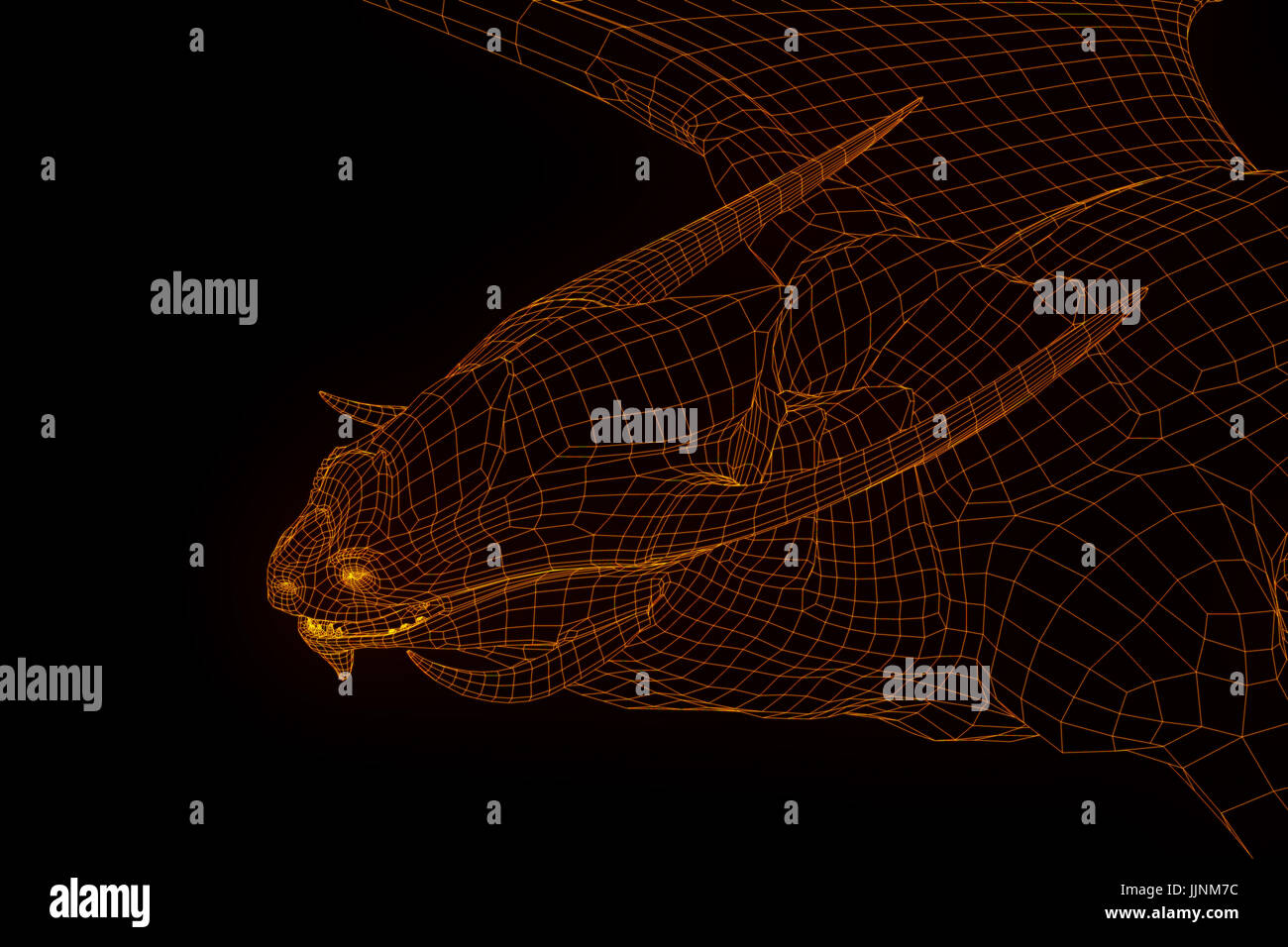 Dragon in Hologram Wireframe Style. Nice 3D Rendering Stock Photo - Alamy