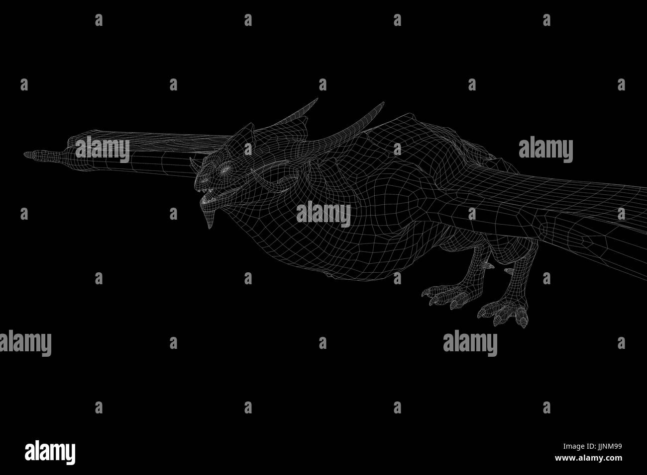 Dragon in Hologram Wireframe Style. Nice 3D Rendering Stock Photo - Alamy
