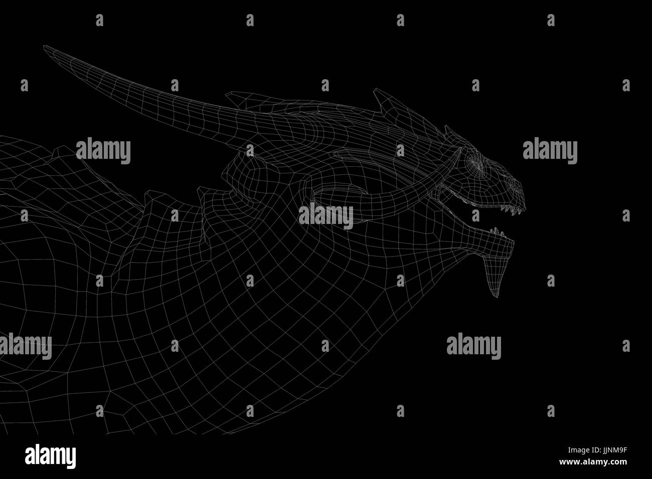 Dragon in Hologram Wireframe Style. Nice 3D Rendering Stock Photo - Alamy