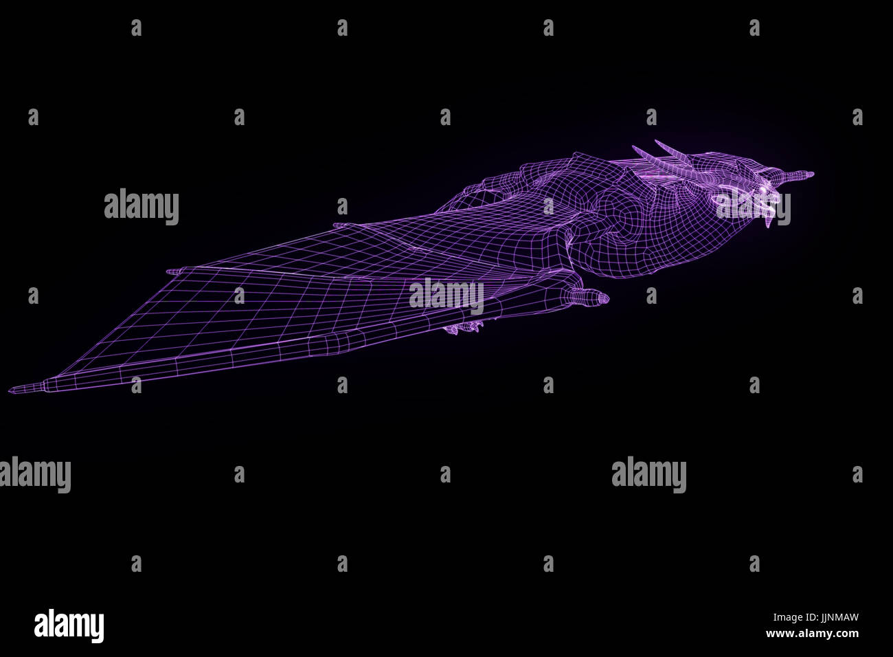 Dragon in Hologram Wireframe Style. Nice 3D Rendering Stock Photo - Alamy