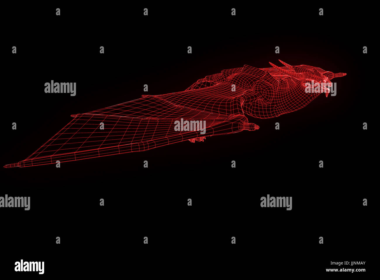 Dragon in Hologram Wireframe Style. Nice 3D Rendering Stock Photo - Alamy