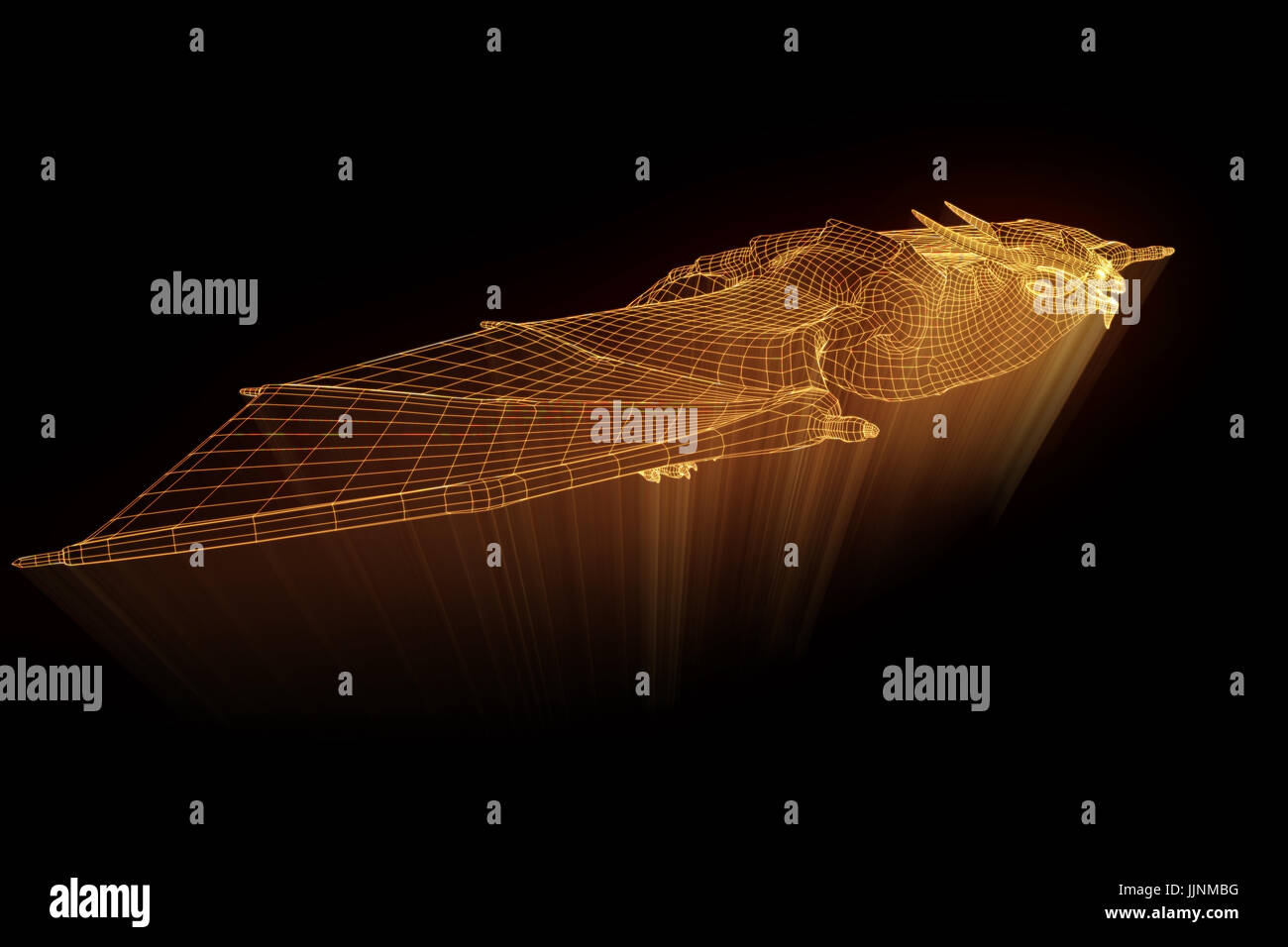 Dragon in Hologram Wireframe Style. Nice 3D Rendering Stock Photo - Alamy