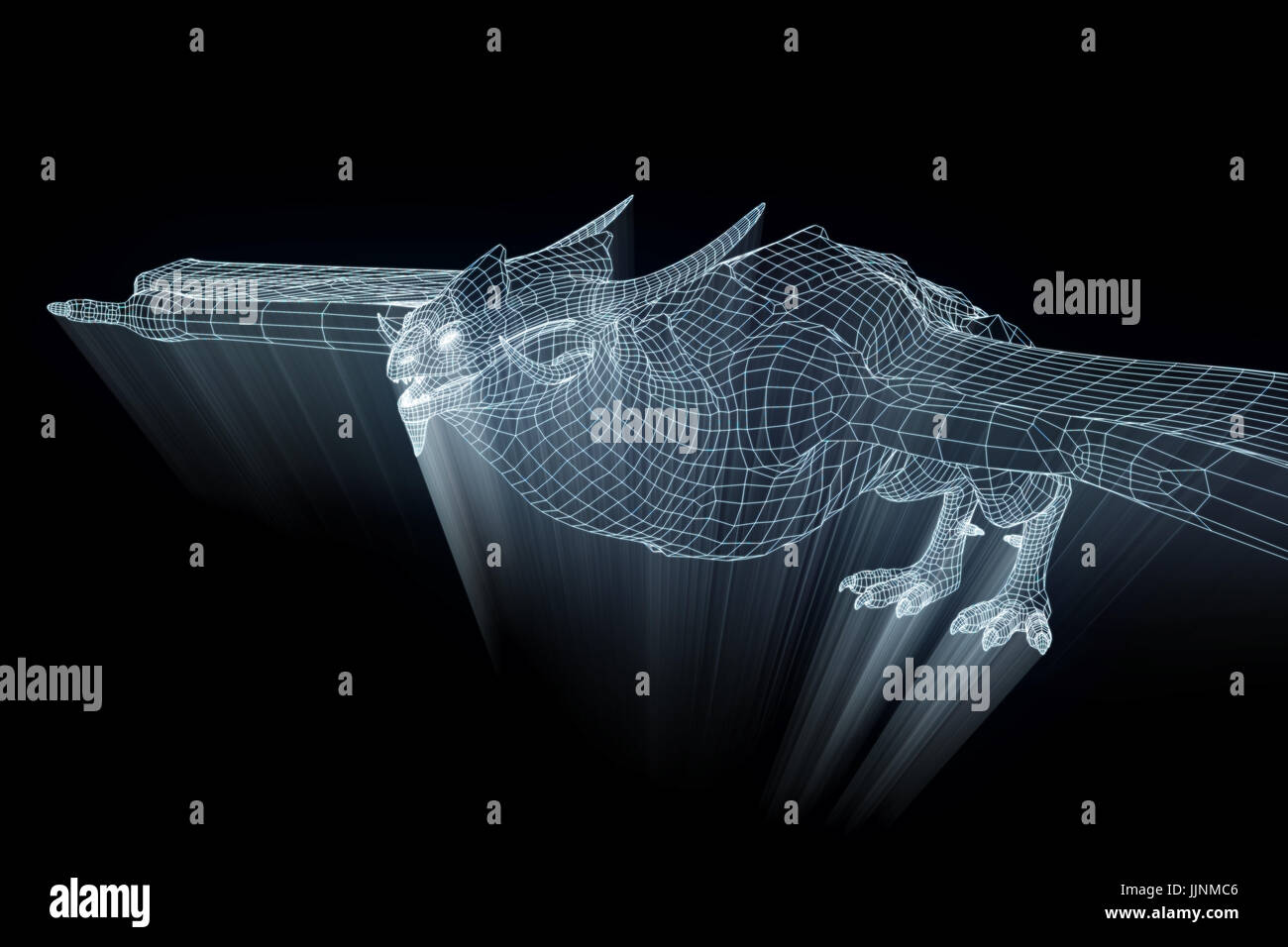 Dragon in Hologram Wireframe Style. Nice 3D Rendering Stock Photo - Alamy