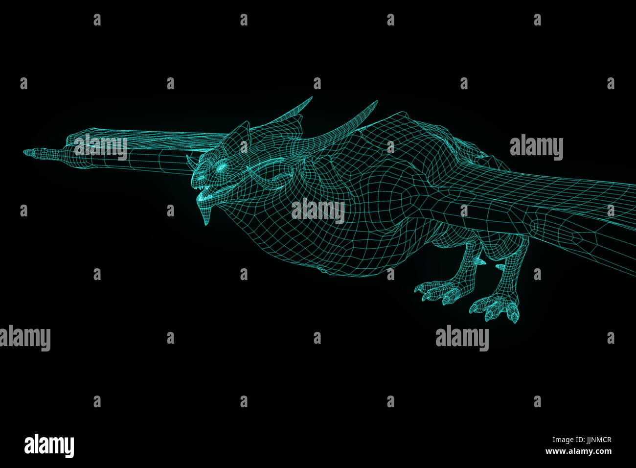 Dragon in Hologram Wireframe Style. Nice 3D Rendering Stock Photo - Alamy