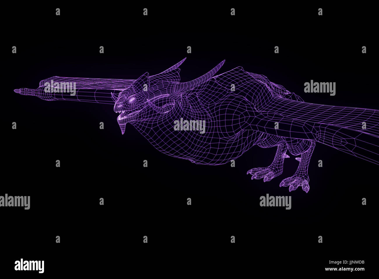 Dragon in Hologram Wireframe Style. Nice 3D Rendering Stock Photo - Alamy