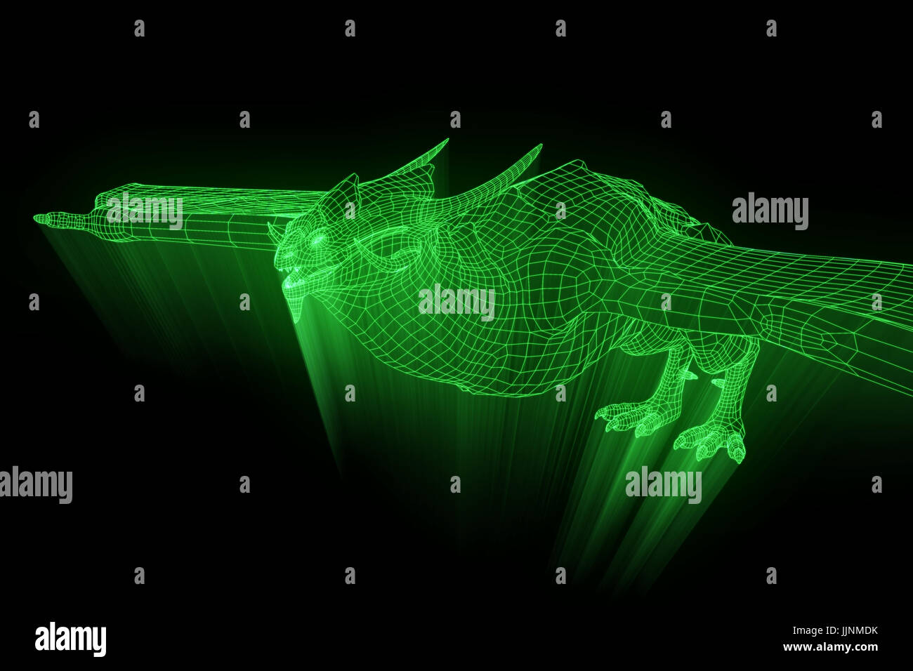 Dragon in Hologram Wireframe Style. Nice 3D Rendering Stock Photo - Alamy