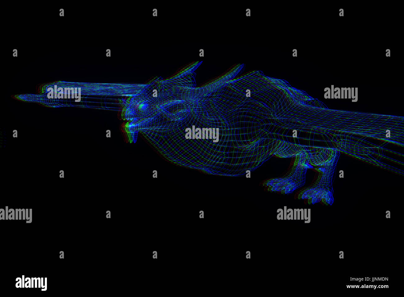 Dragon in Hologram Wireframe Style. Nice 3D Rendering Stock Photo - Alamy
