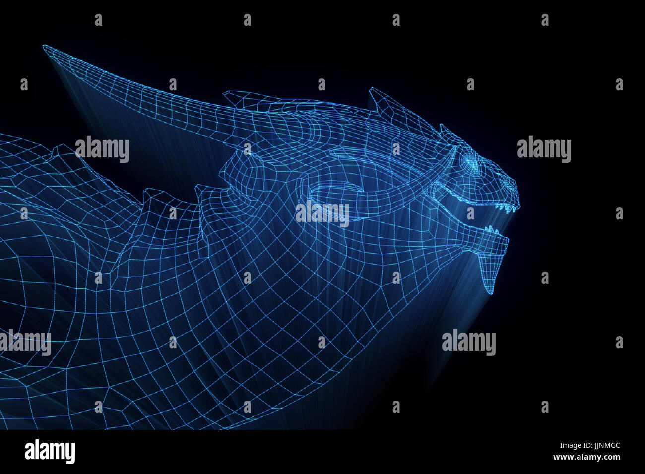 Dragon in Hologram Wireframe Style. Nice 3D Rendering Stock Photo - Alamy