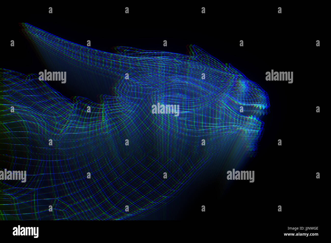Dragon in Hologram Wireframe Style. Nice 3D Rendering Stock Photo - Alamy
