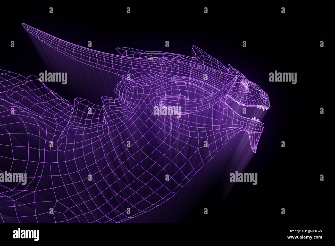 Dragon in Hologram Wireframe Style. Nice 3D Rendering Stock Photo - Alamy