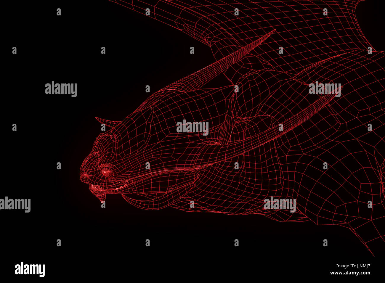 Dragon in Hologram Wireframe Style. Nice 3D Rendering Stock Photo - Alamy