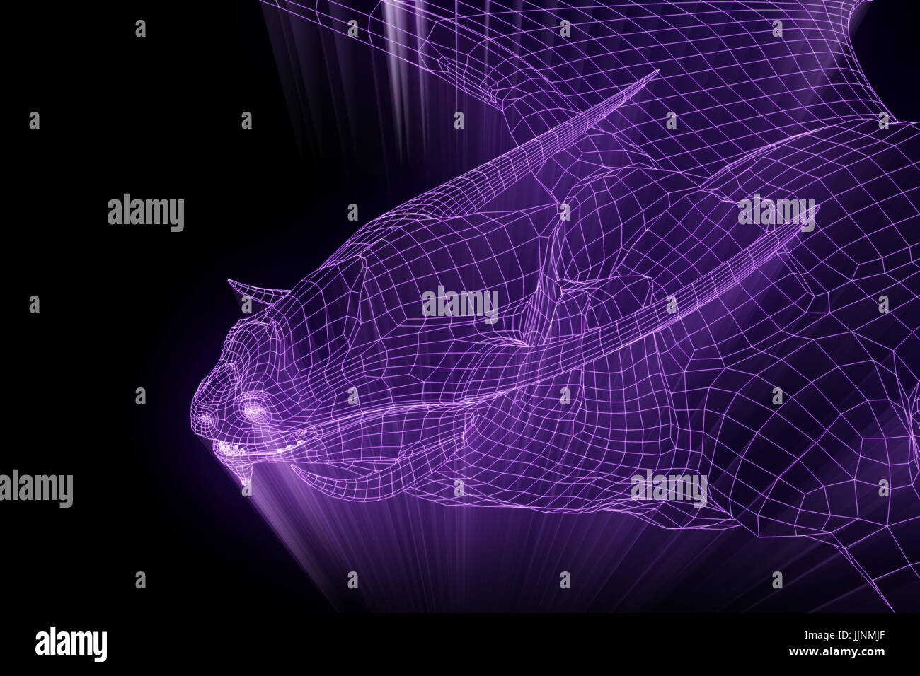 Dragon in Hologram Wireframe Style. Nice 3D Rendering Stock Photo - Alamy