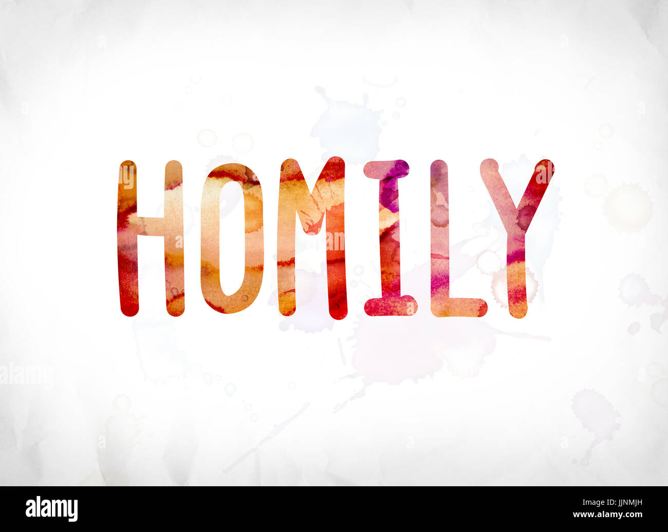 The word Homily concept and theme painted in colorful watercolors on a ...
