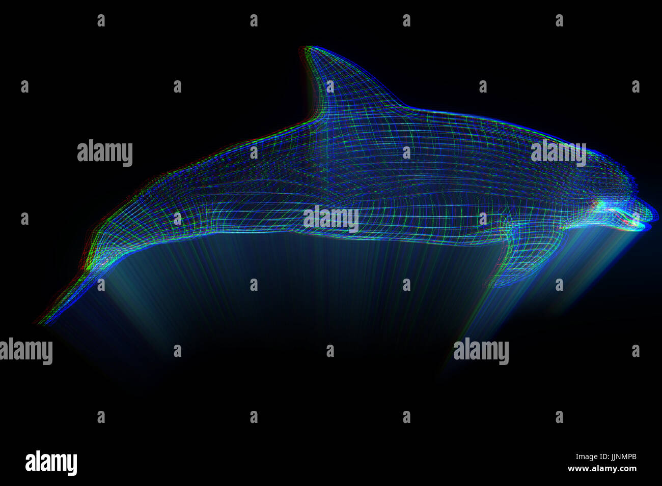 Dolphin in Hologram Wireframe Style. Nice 3D Rendering Stock Photo - Alamy