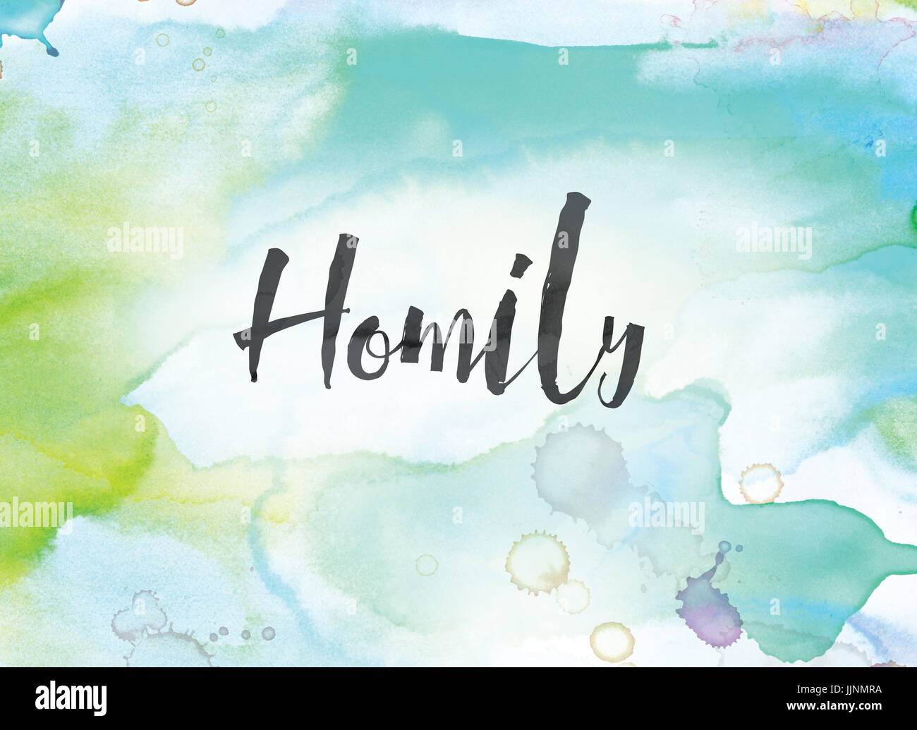 The word Homily concept and theme written in black ink on a colorful ...