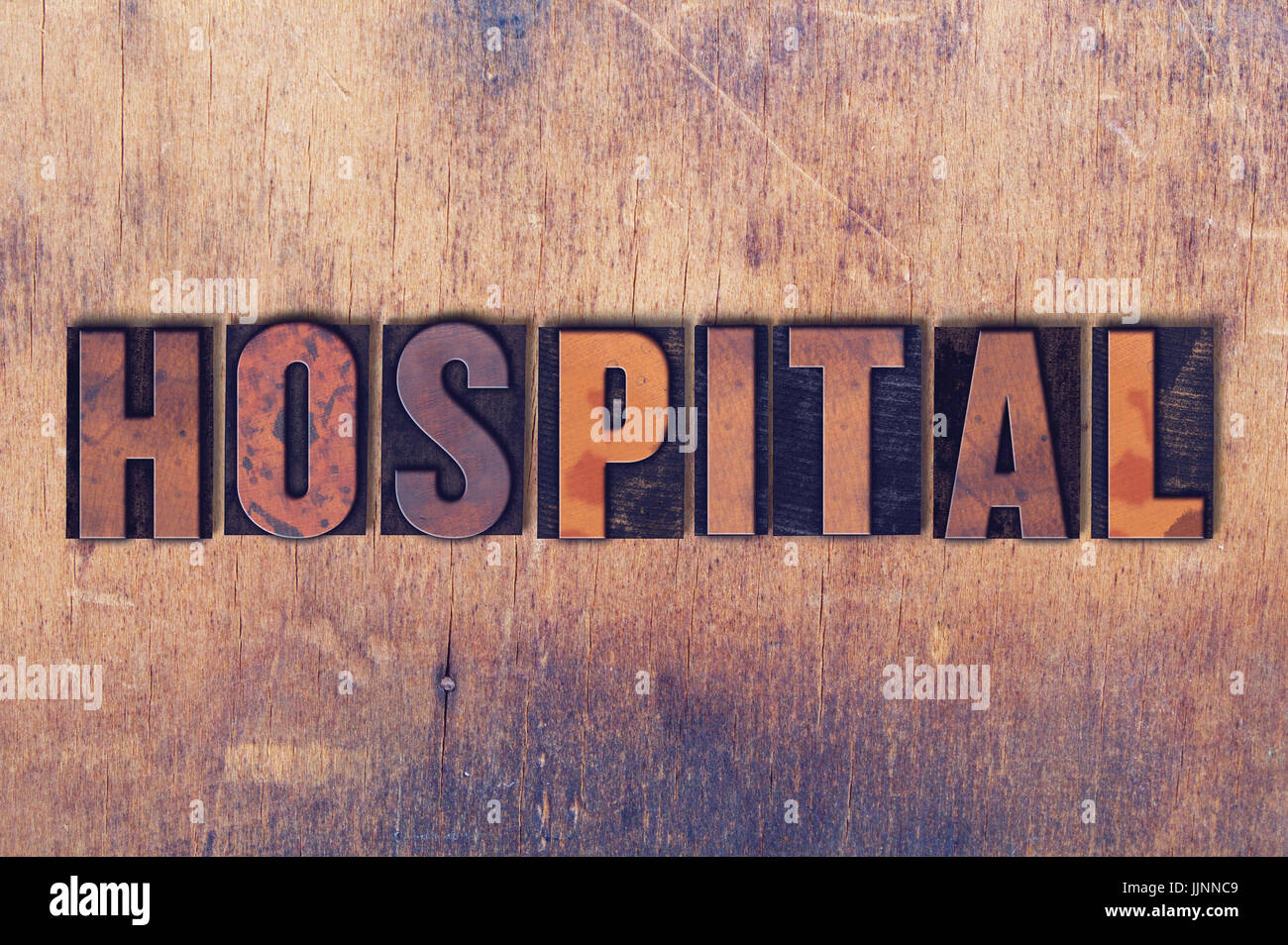 The word Hospital concept and theme written in vintage wooden ...