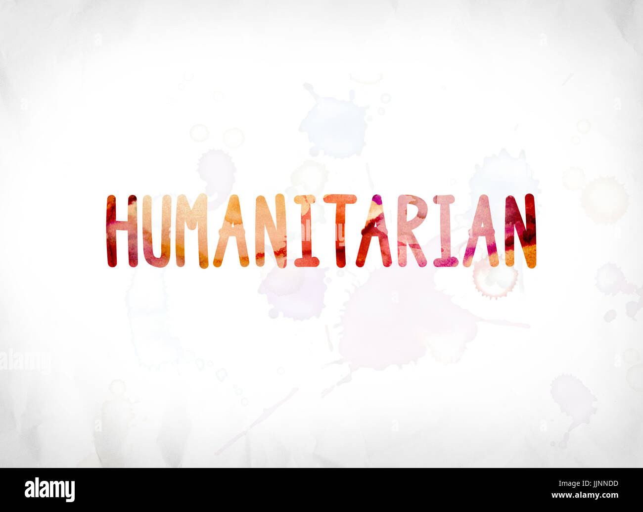 The word Humanitarian concept and theme painted in colorful watercolors ...