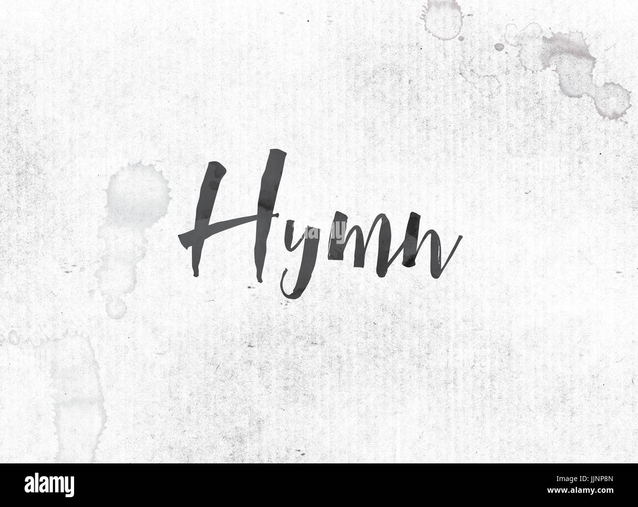 The word Hymn concept and theme painted in black ink on a watercolor ...