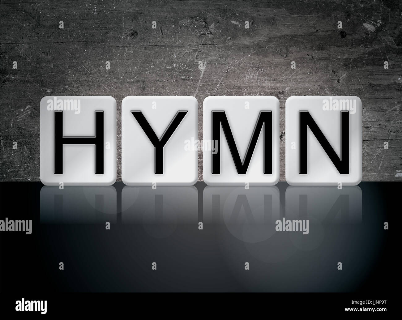 The word Hymn concept and theme written in white tiles on a dark ...