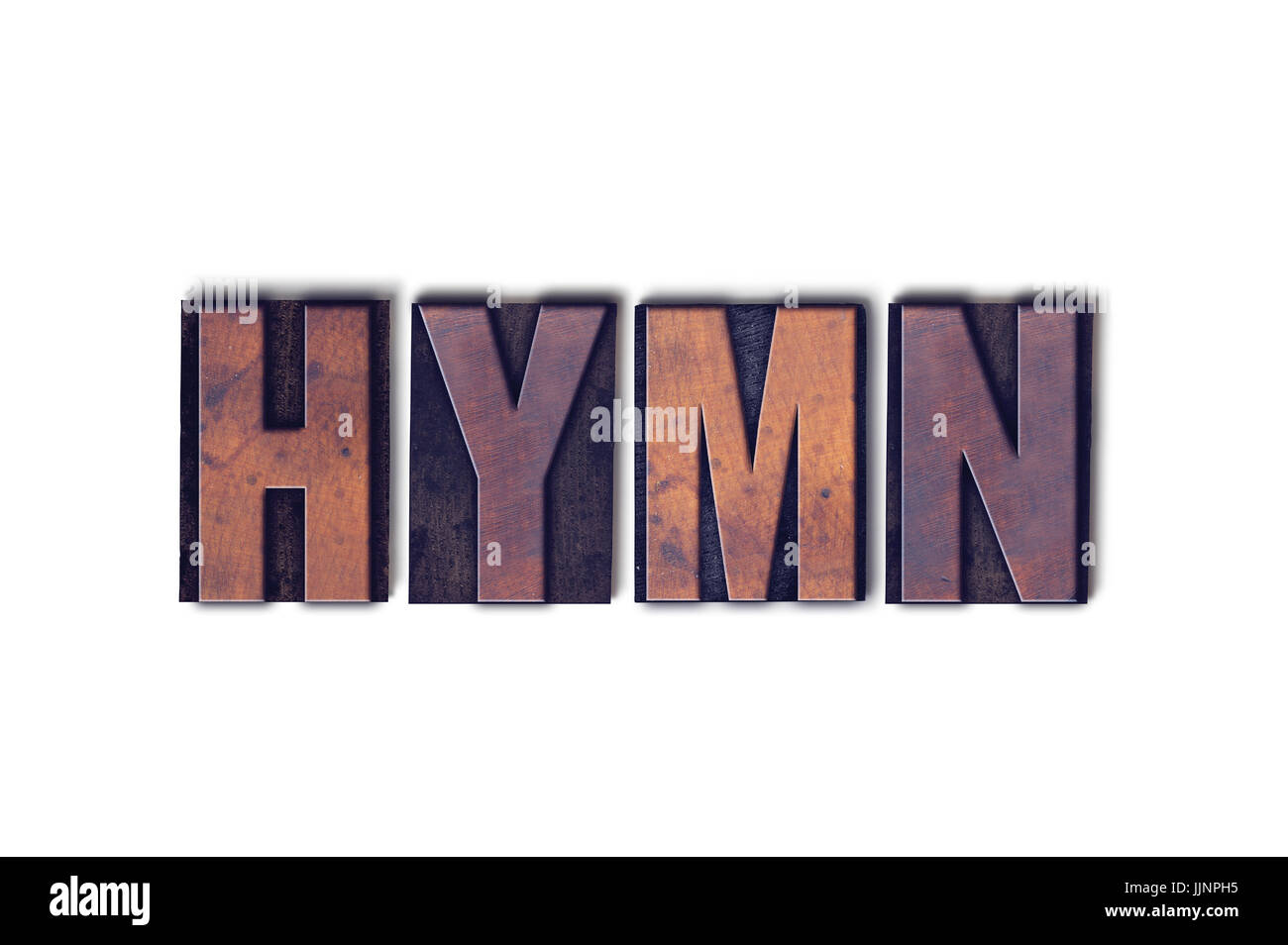 The word Hymn concept and theme written in vintage wooden letterpress ...