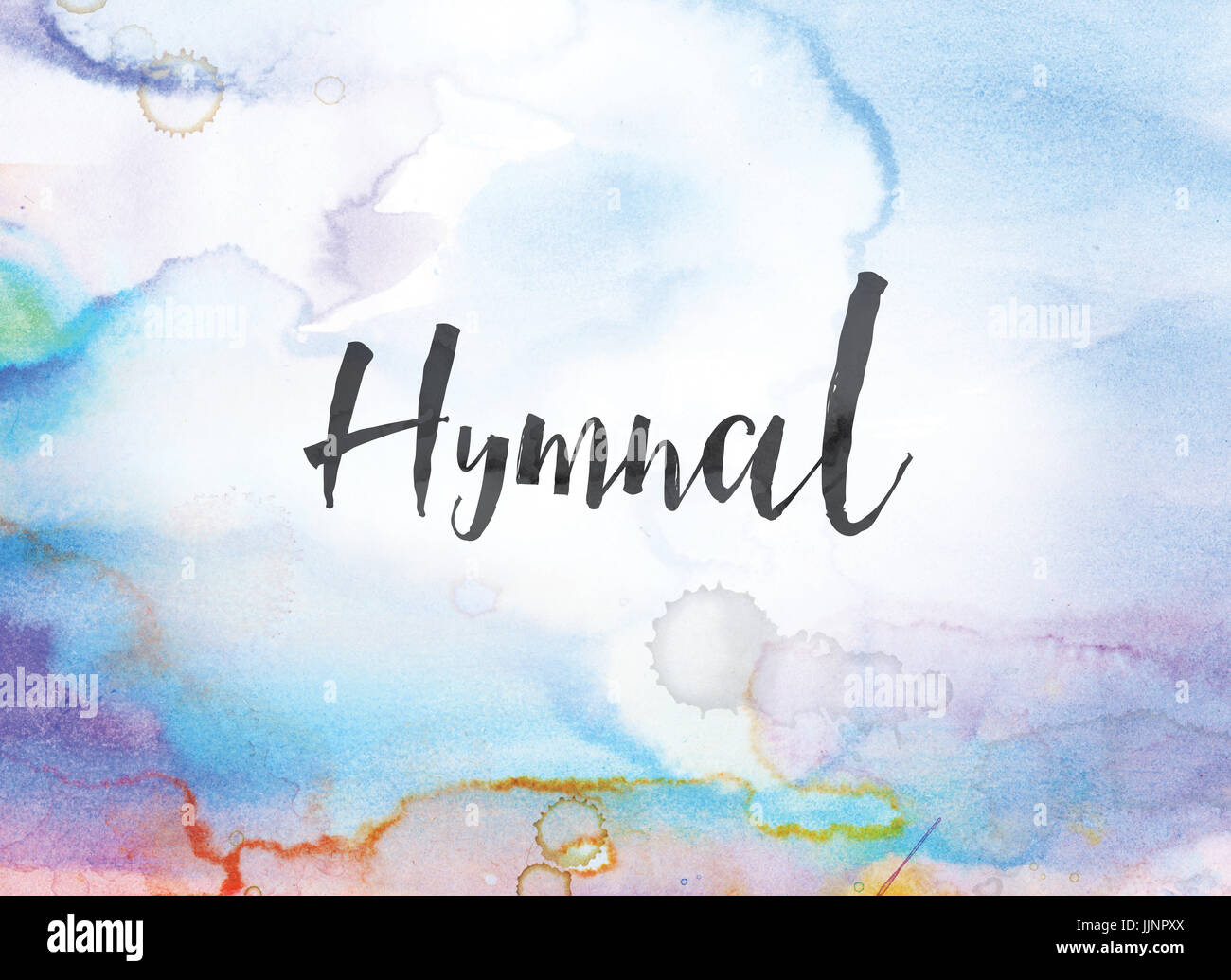 The word Hymnal concept and theme written in black ink on a colorful ...