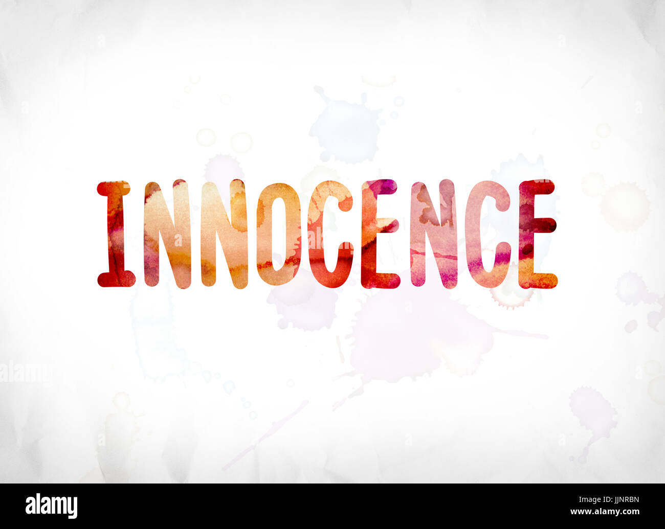 The word Innocence concept and theme painted in colorful watercolors on ...